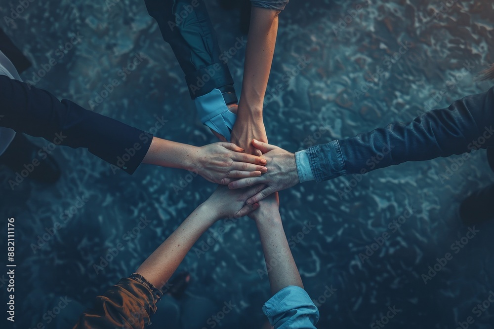 The top view, the business and group with hands together, teamwork ...