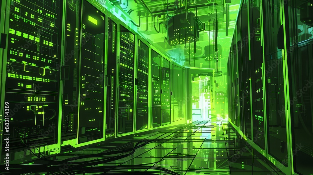 Cartoon modern illustration of a server room with an Stock in the ...