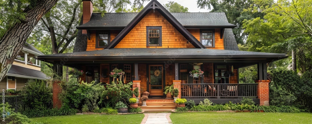 Craftsman-style home with a covered front porch and dormer windows ...