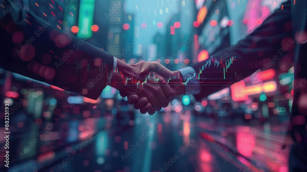 technical illustration of business people shaking hands There is a ...