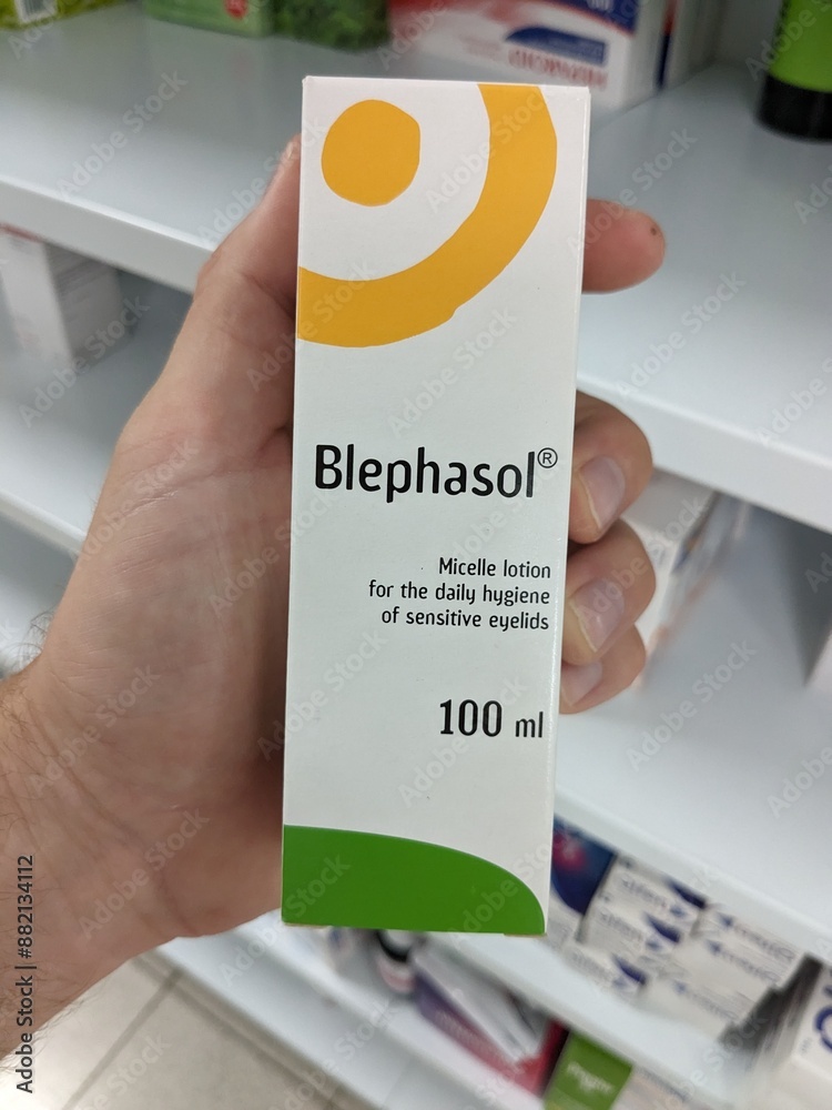 Prague, Czech Republic - July 10 2024: BLEPHASOL box of eyelid cleanser ...