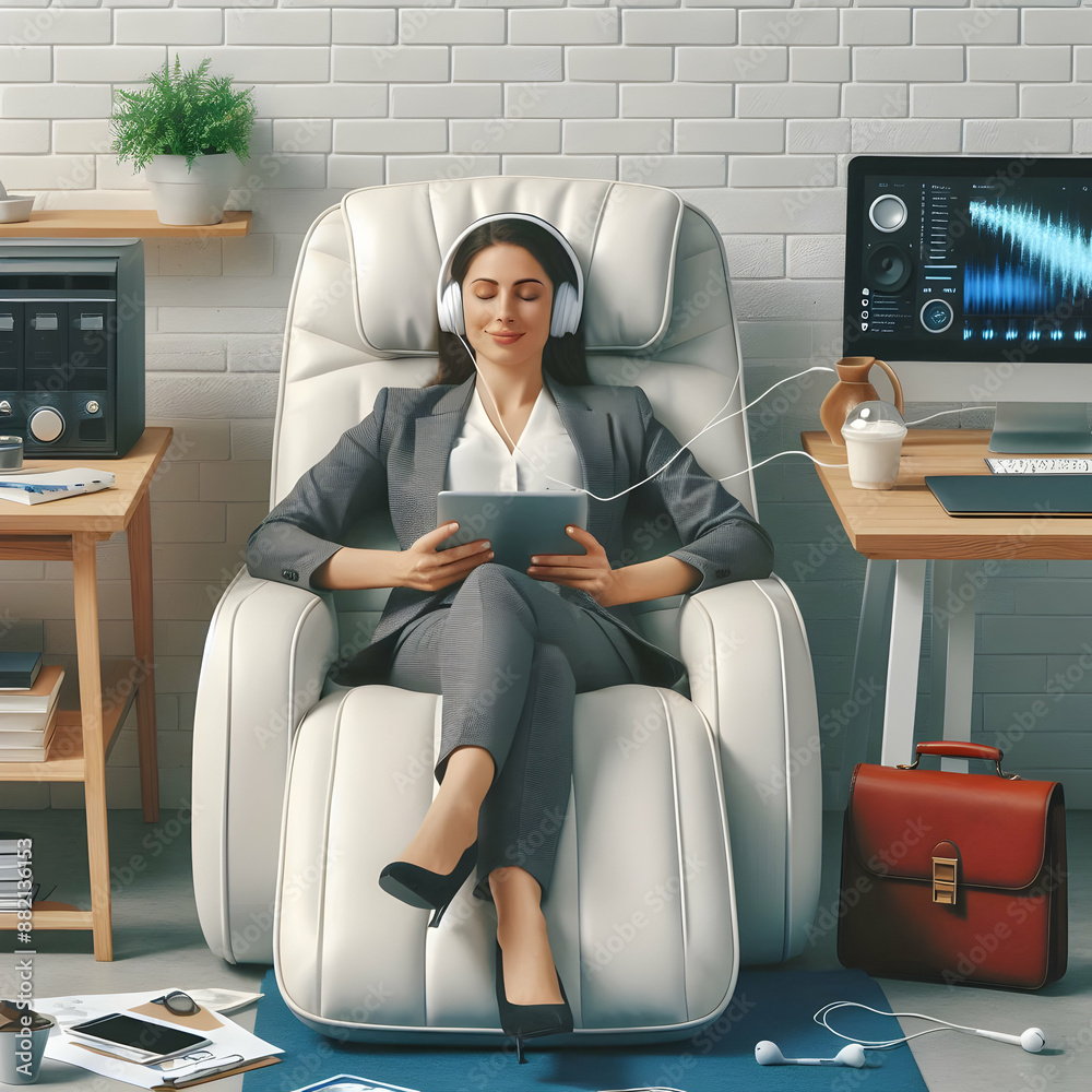 Office Worker Resting in Nap Pod with Relaxation Playlist Workplace ...