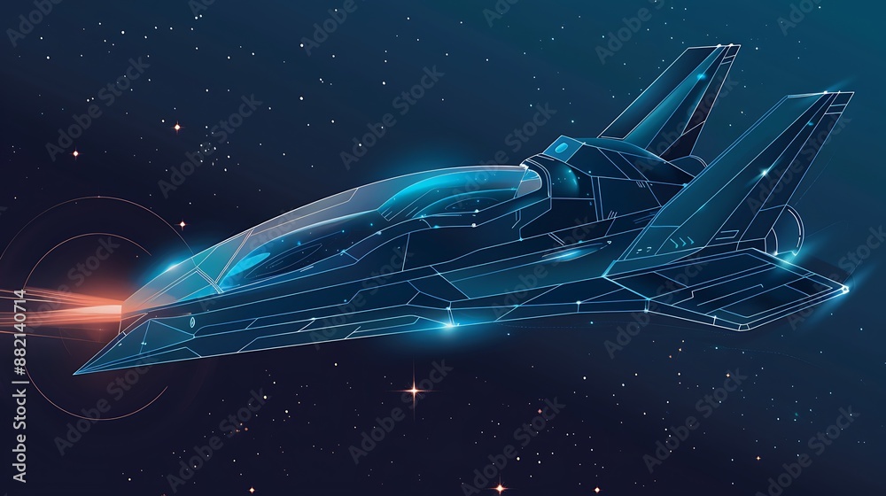 This is an illustration of a spaceship. It has a sleek design and is ...