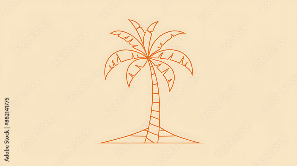 Simple line drawing of a palm tree. The tree is centered in the frame ...