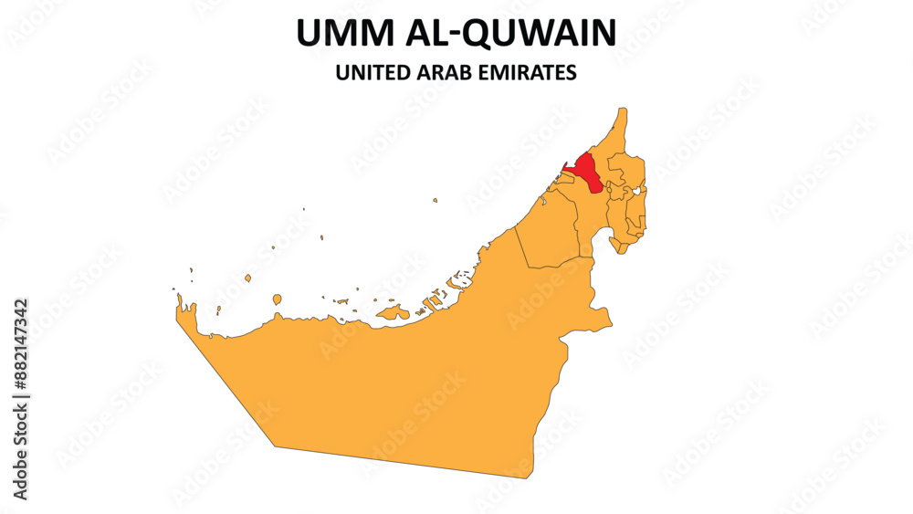 Umm Al-Quwain Map is highlighted on the United Arab Emirates map with ...