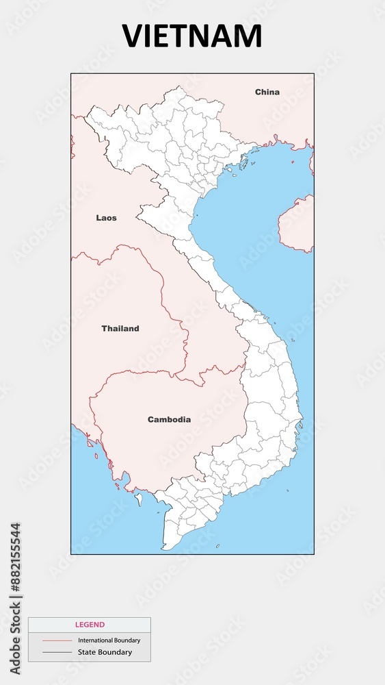 Vietnam Map. Political map of Vietnam with State border in outline ...