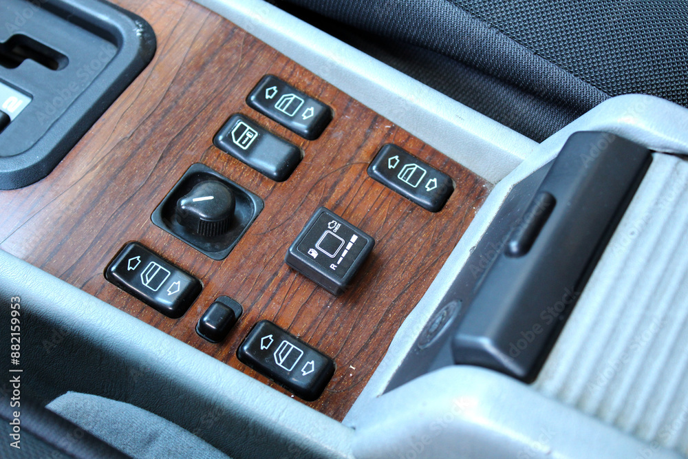 Old car windows control. Window control buttons old cars. Old Car wood ...