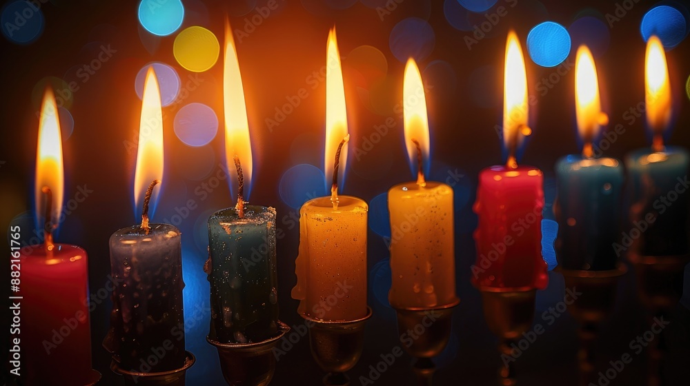 First night of Hanukkah: Lighting a single candle in the menorah ...