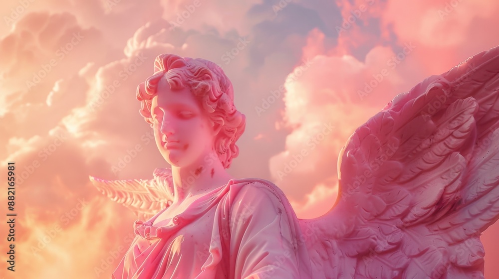Eros in Greek Mythology: Romantic Depiction with Rosy Colors and Cloudy ...