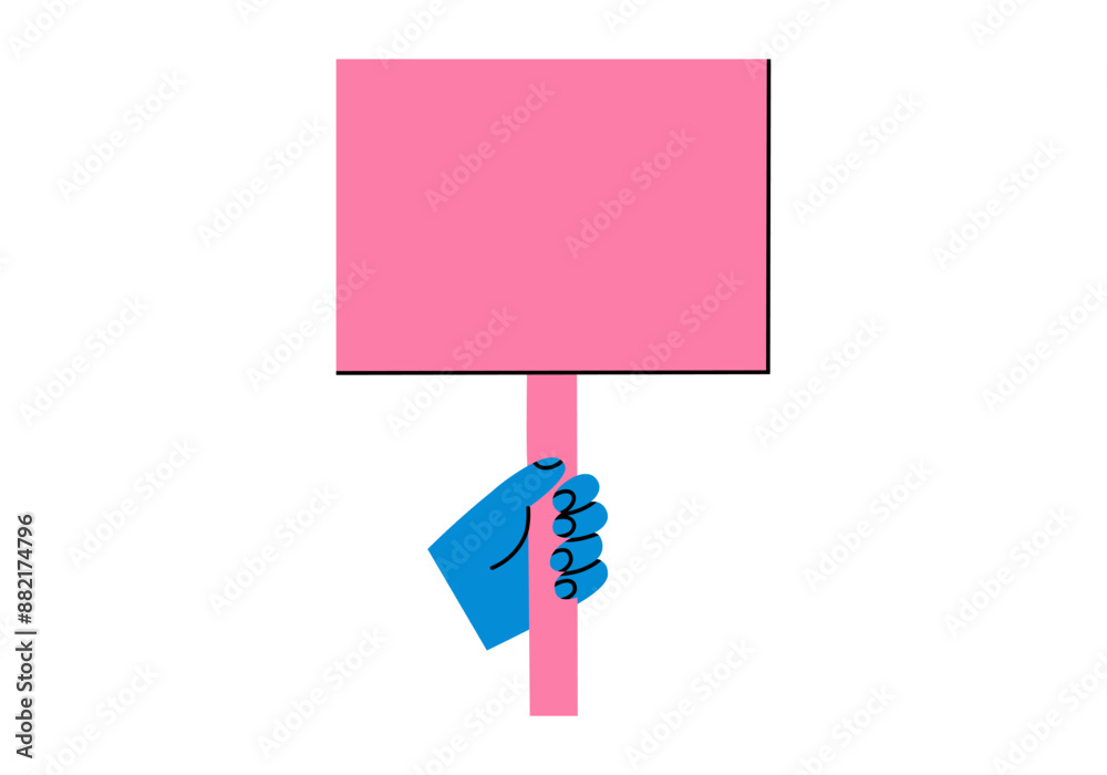 Hand drawn cute cartoon illustration hand with blank strike banner ...