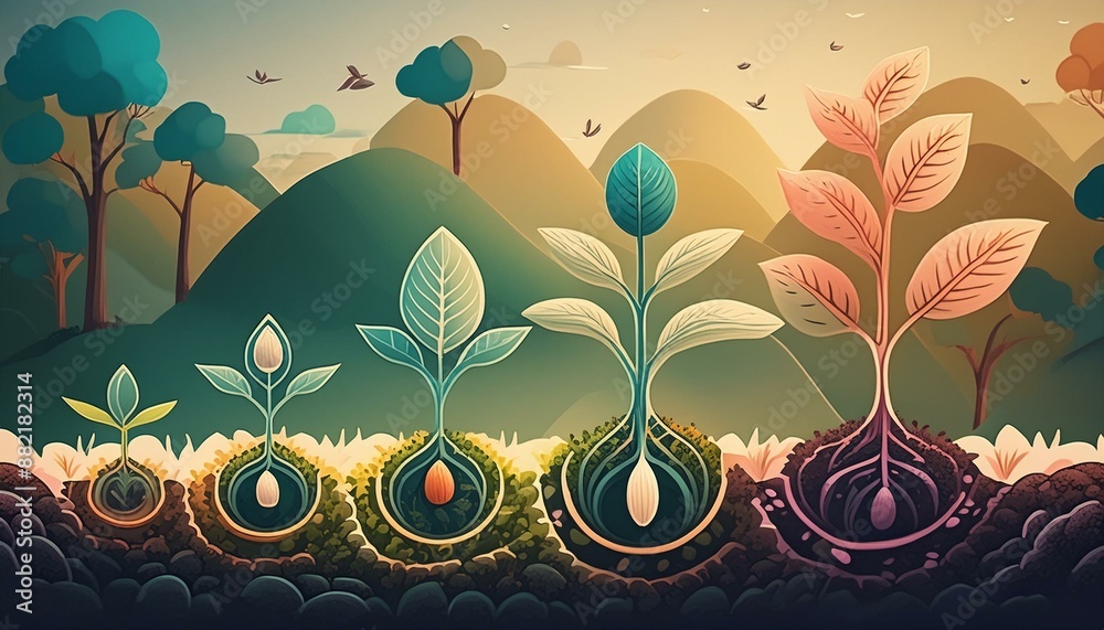 Illustration of plant growth stages from seed to mature plant ...