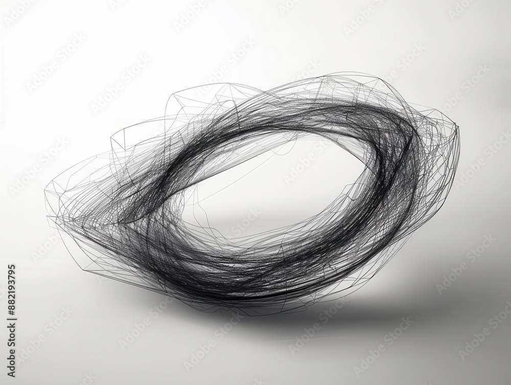 abstract handdrawn circular scribble transformed into a dynamic 3d ...