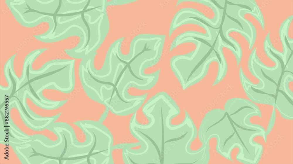Animated of tropical monstera plants in fuzz peach and pistachio green ...