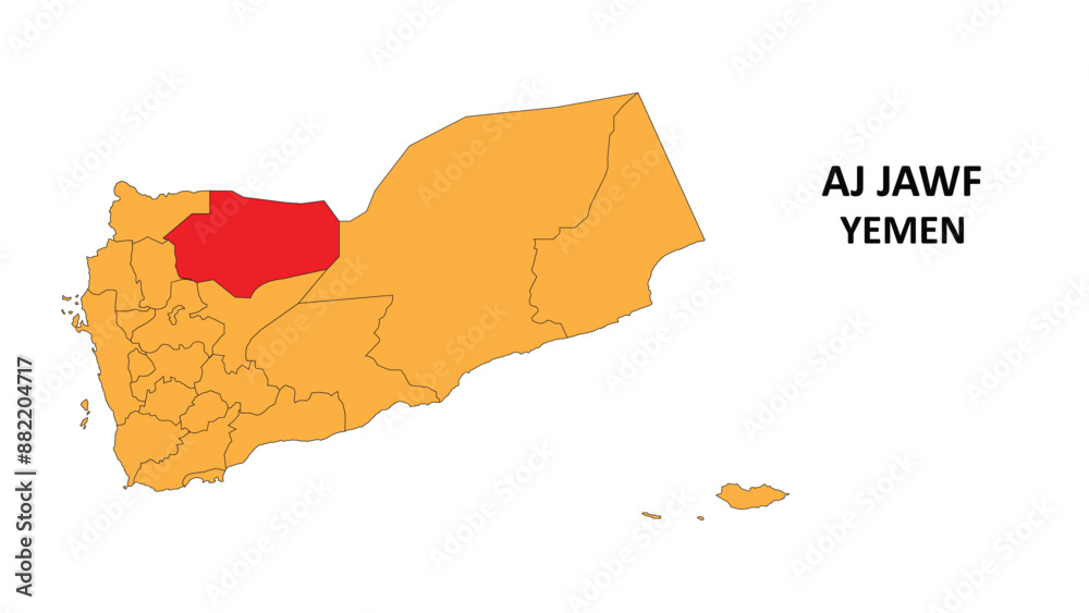 Aj jawf Map is highlighted on the Yemen map with detailed State and ...