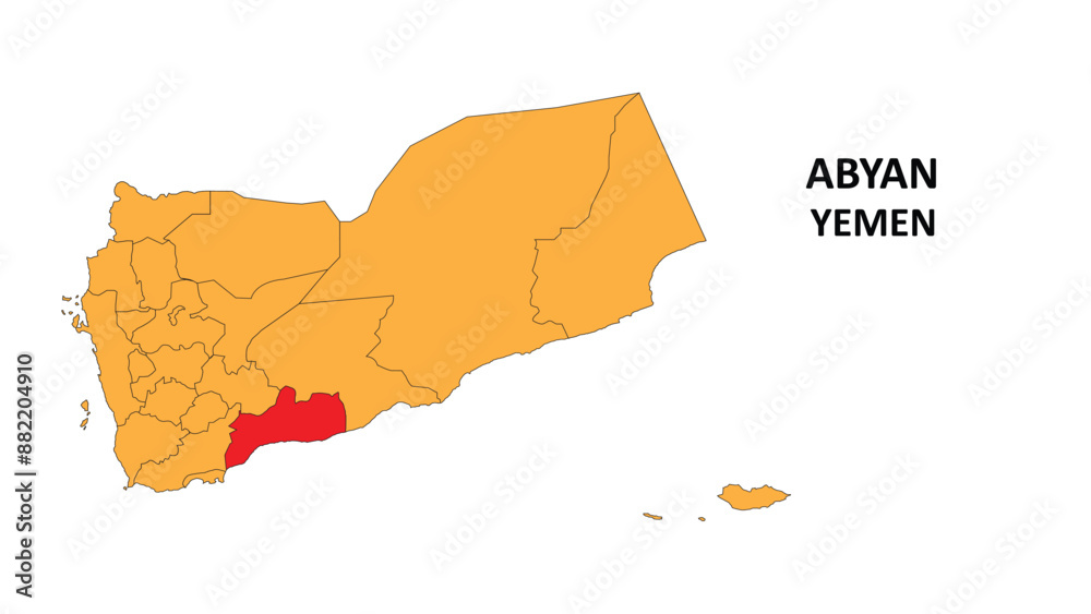 Abyan Map is highlighted on the Yemen map with detailed State and ...