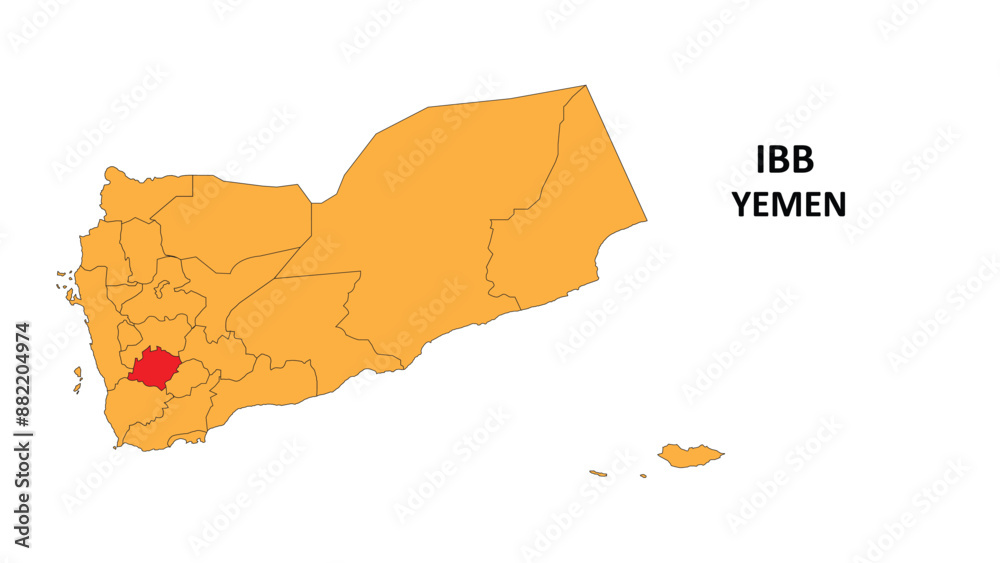 Ibb Map is highlighted on the Yemen map with detailed State and region ...