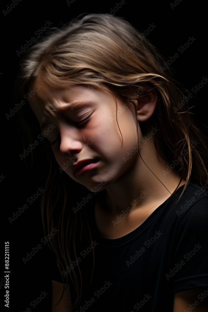 Sad crying child adjusting to the unsettling experience of relocating ...