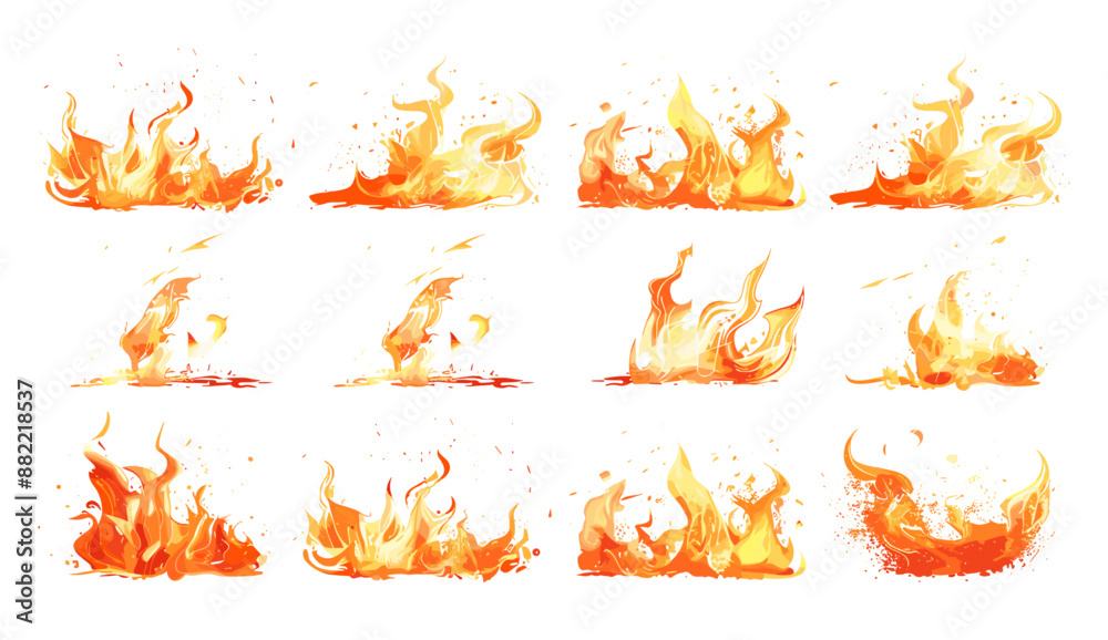 Vector set of fire flames elements design isolated on transparent ...