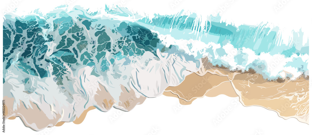 Top view waves on the sand beach vector isolated on transparent background, summer holiday ...