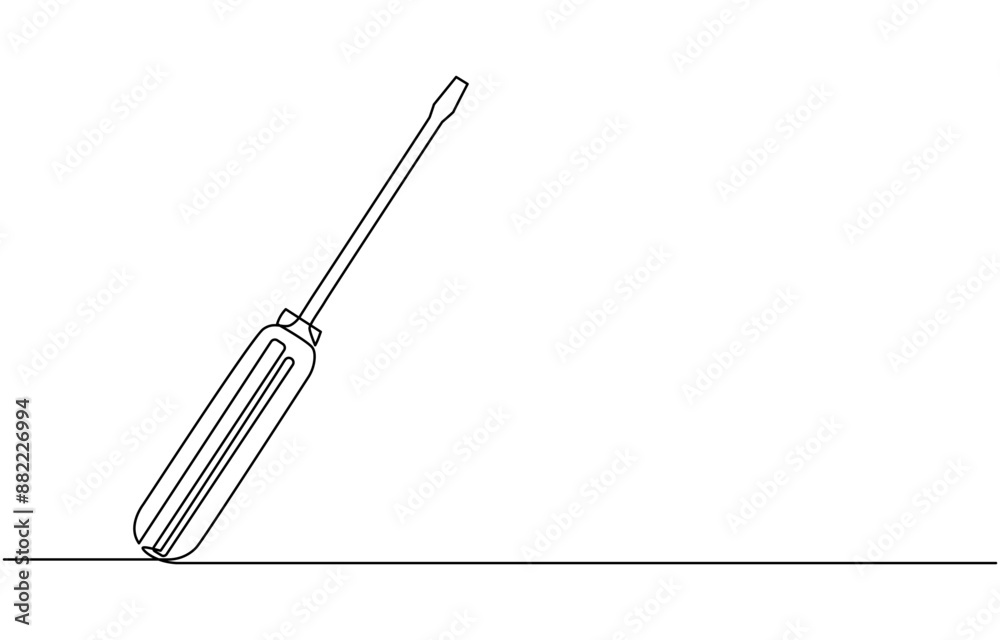 Continuous editable line drawing of screwdriver. Single line ...