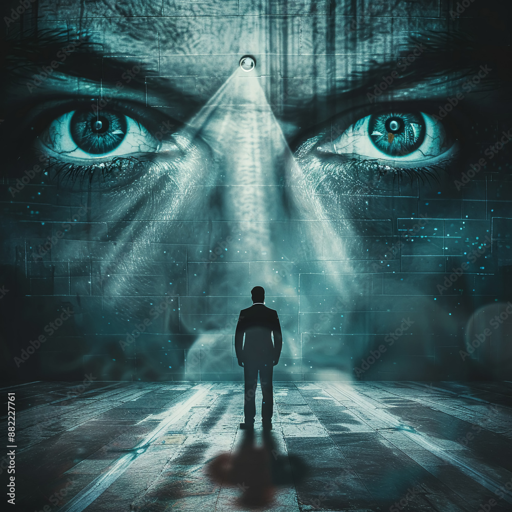 The Watchful Eyes, man in business suit, under constant surveillance ...