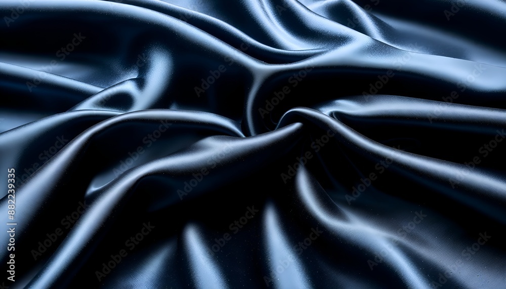 Smooth satin fabric in midnight blue, flowing gracefully over a ...