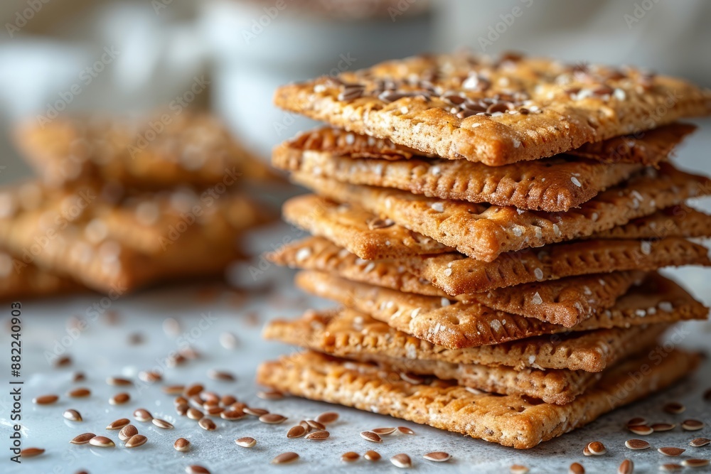 Foto de Minimalist mockup of a stack of crispy Sesame seeded cracker ...
