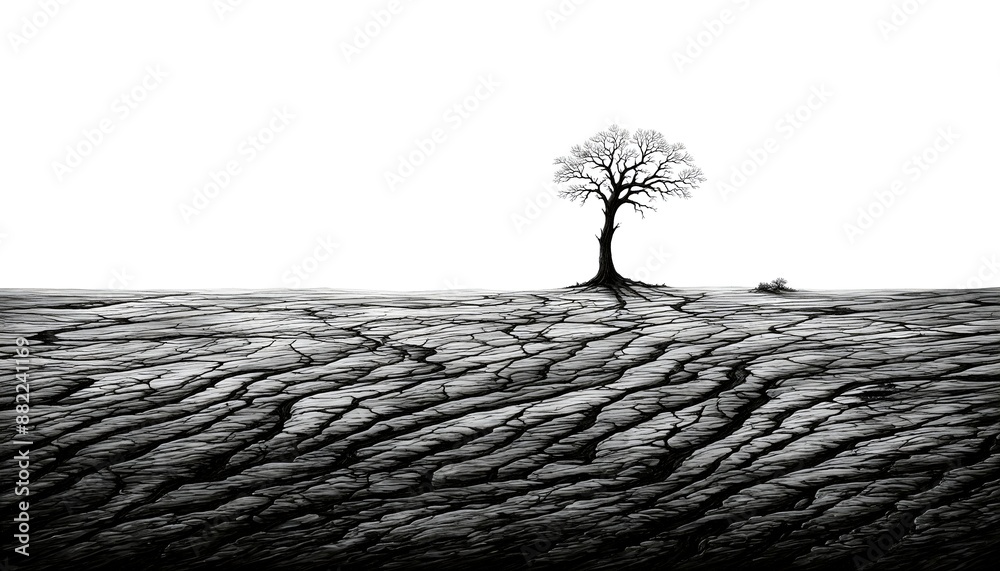 A poignant hand-drawn illustration of a lone tree standing resilient ...