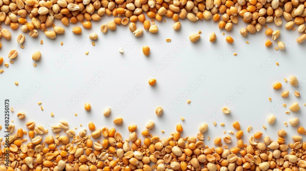 A pristine mound of corn kernels against a crisp white backdrop, ideal ...