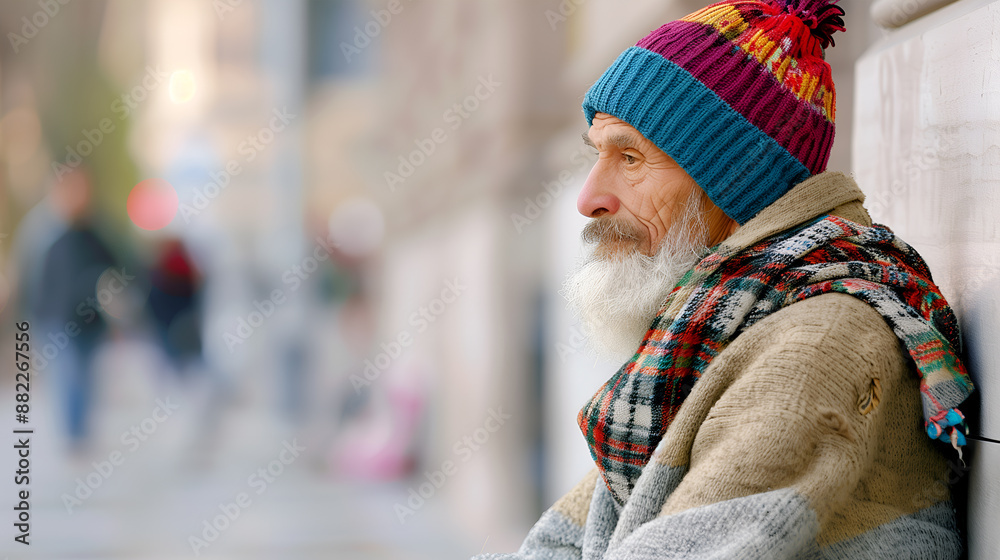 Elderly Homeless Man on Winter Street, Senior Facing Poverty ...