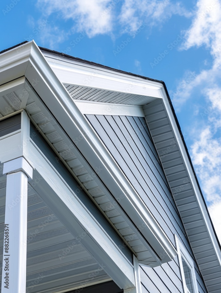 New Home Architecture: Grey Siding, Gutters, and Soffit on Exterior ...