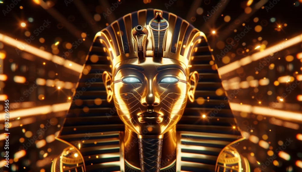 Stunning golden pharaoh mask shining with light effects, symbolizing ...