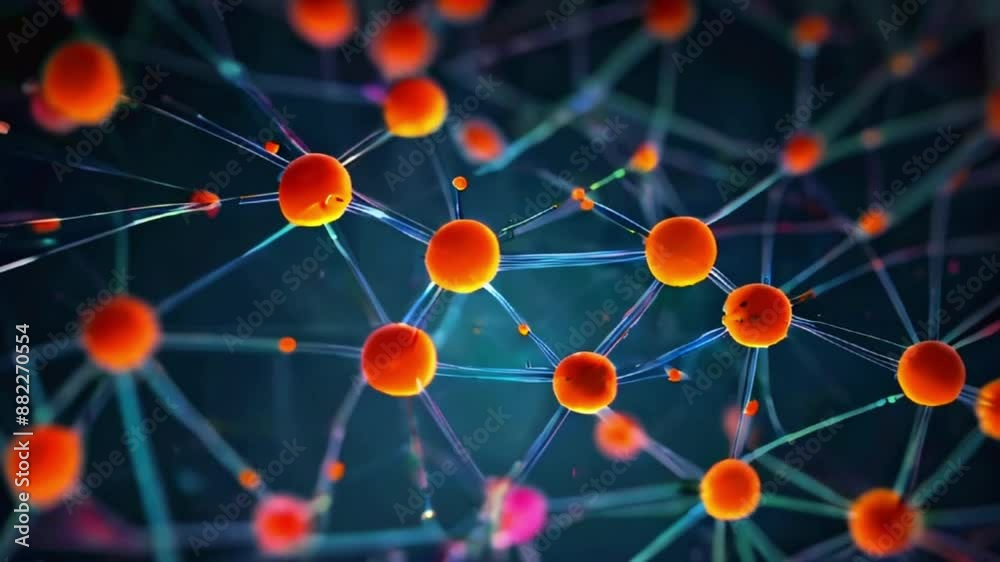 A neural network with interconnected nodes and synapses, data flows as ...