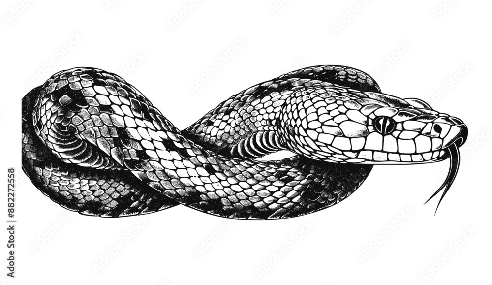 Black and white vintage engraving of snake set illustration, isolated ...