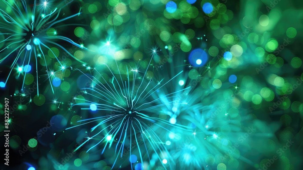 Blue And Green Fireworks. A Spectacular Display for New Year's Eve and ...