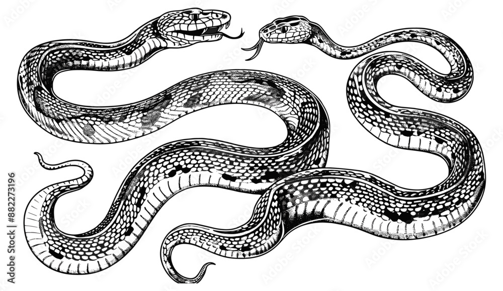 Vintage engraving illustration set of isolated snakes and serpents in ...
