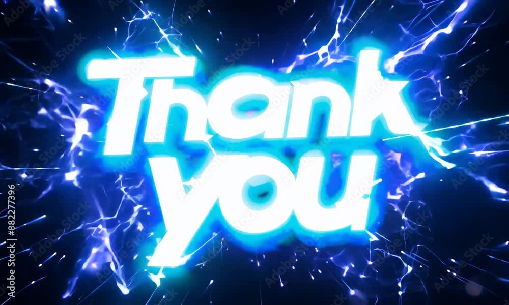 The words "Thank you" in animated Ultra HD 4K blue light graphics ...