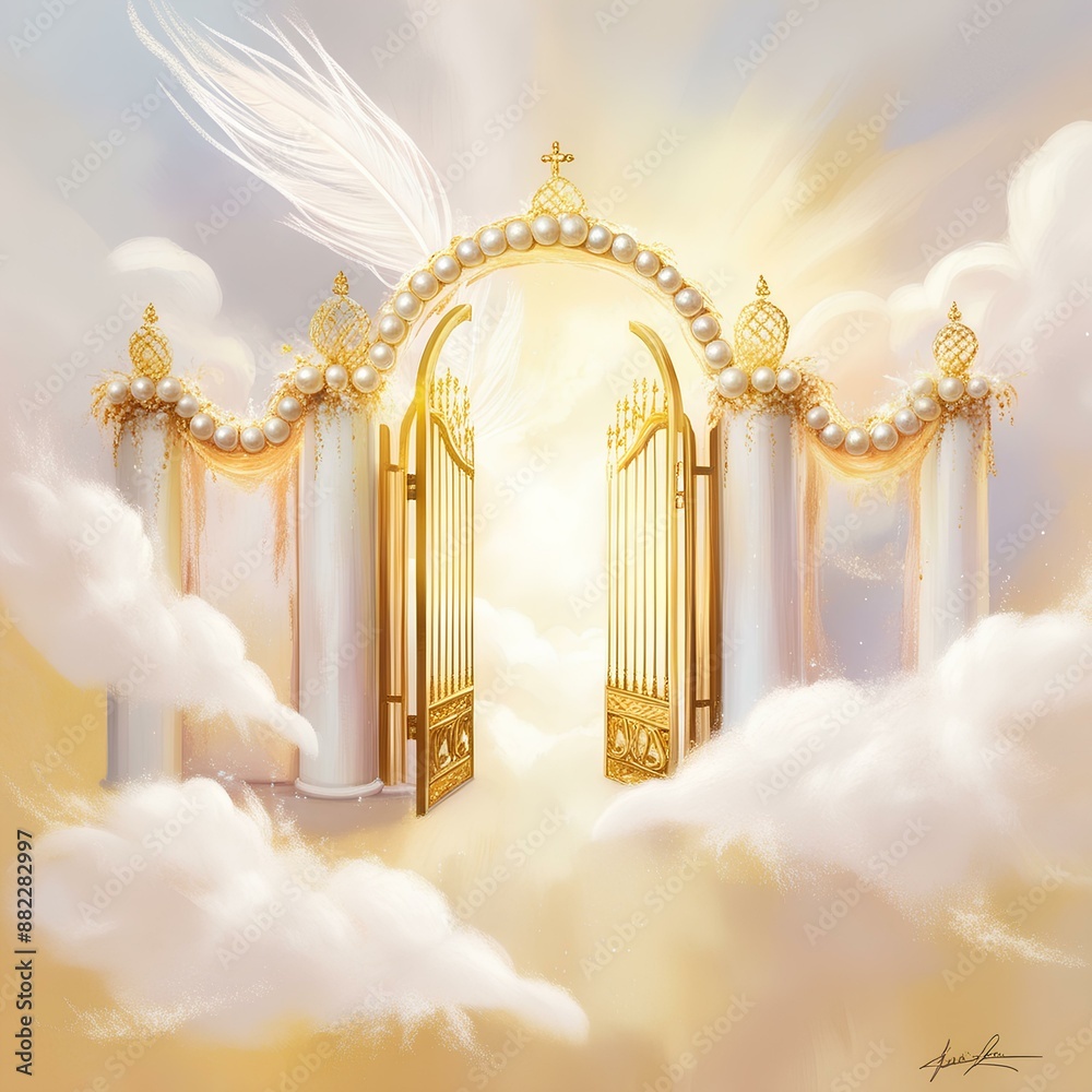Pearly Gates with clouds and Heaven, isolated on a transparent ...