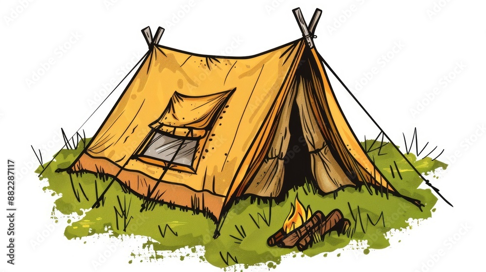 Camping Tent Clip Art. Traditional Cartoon Illustration of a Cheerful ...