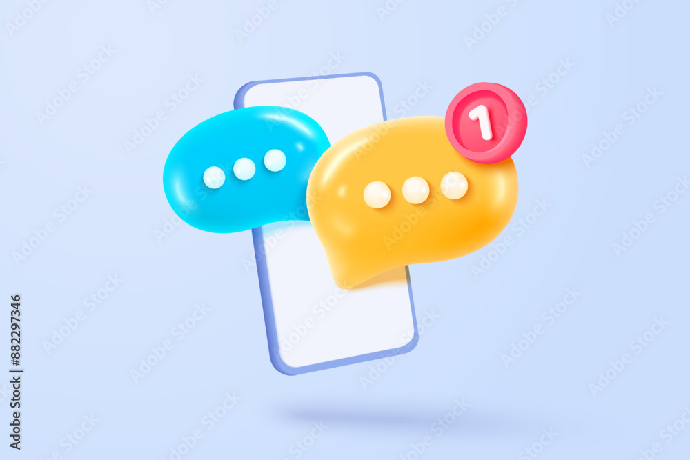 3D speech bubbles on mobile phone with alert notice. Comment 3d or user ...