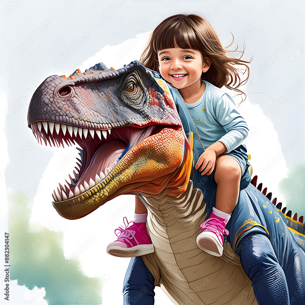Tyrannosaurus Rex with Child- A set of images featuring a child riding ...