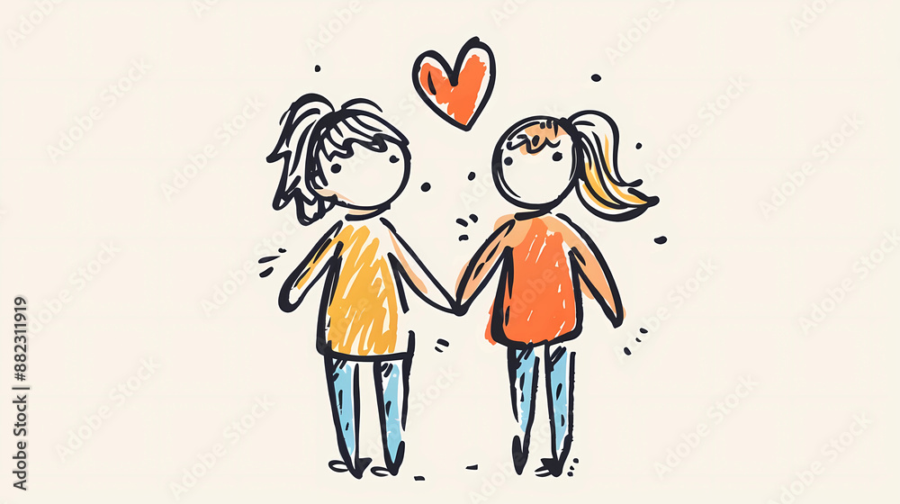 Simple drawing of two girls holding hands Stock Illustration | Adobe Stock