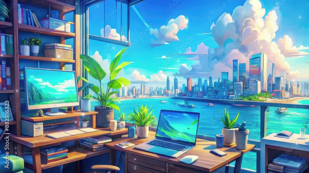 Lofi living room, animated virtual background, stream overlay loop ...