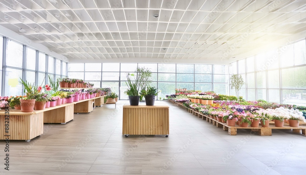 Interior of modern floral shop with various bouquets and decorative ...