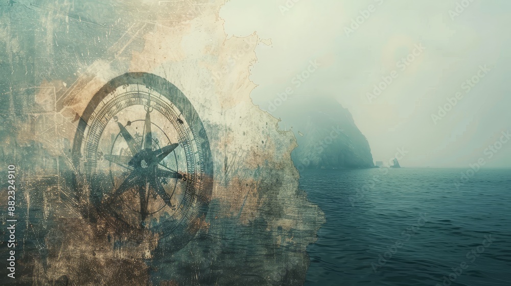Compass Guiding the Way Through Foggy Coast - A vintage compass ...