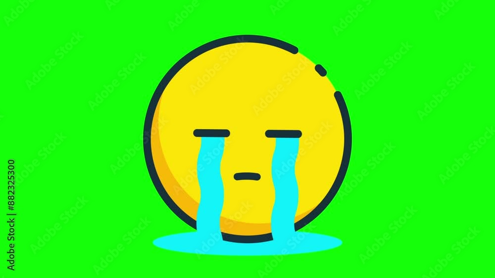 2D emoji loudly crying face animated icon. 4K animated icon on green ...