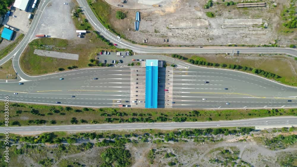 An impressive aerial view capturing the toll booth(Naplatna postaja) on ...