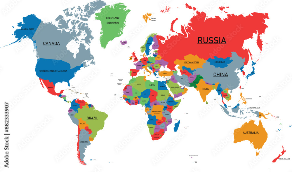 Vecteur Stock world map , Political map of the world and a detailed ...