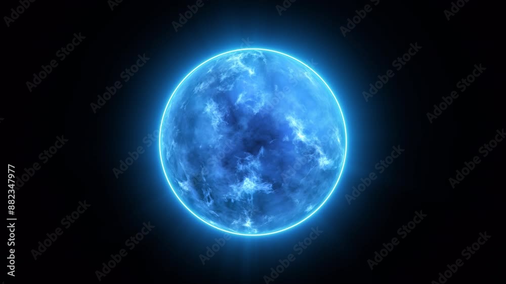 Abstract animated blue magic plasma sphere with flares and glow effect ...