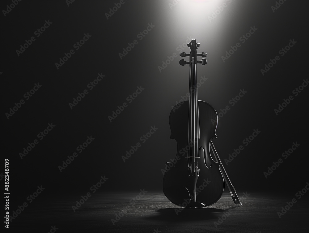 Black and white image of an upright violin with stage spotlight ...